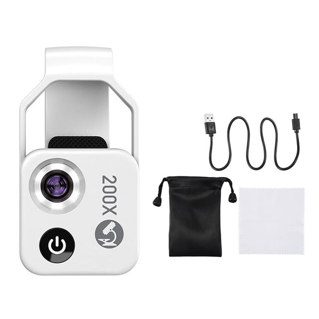 200X Magnification Microscope Lens Mobile LED Light Micro-Type Pocket ...