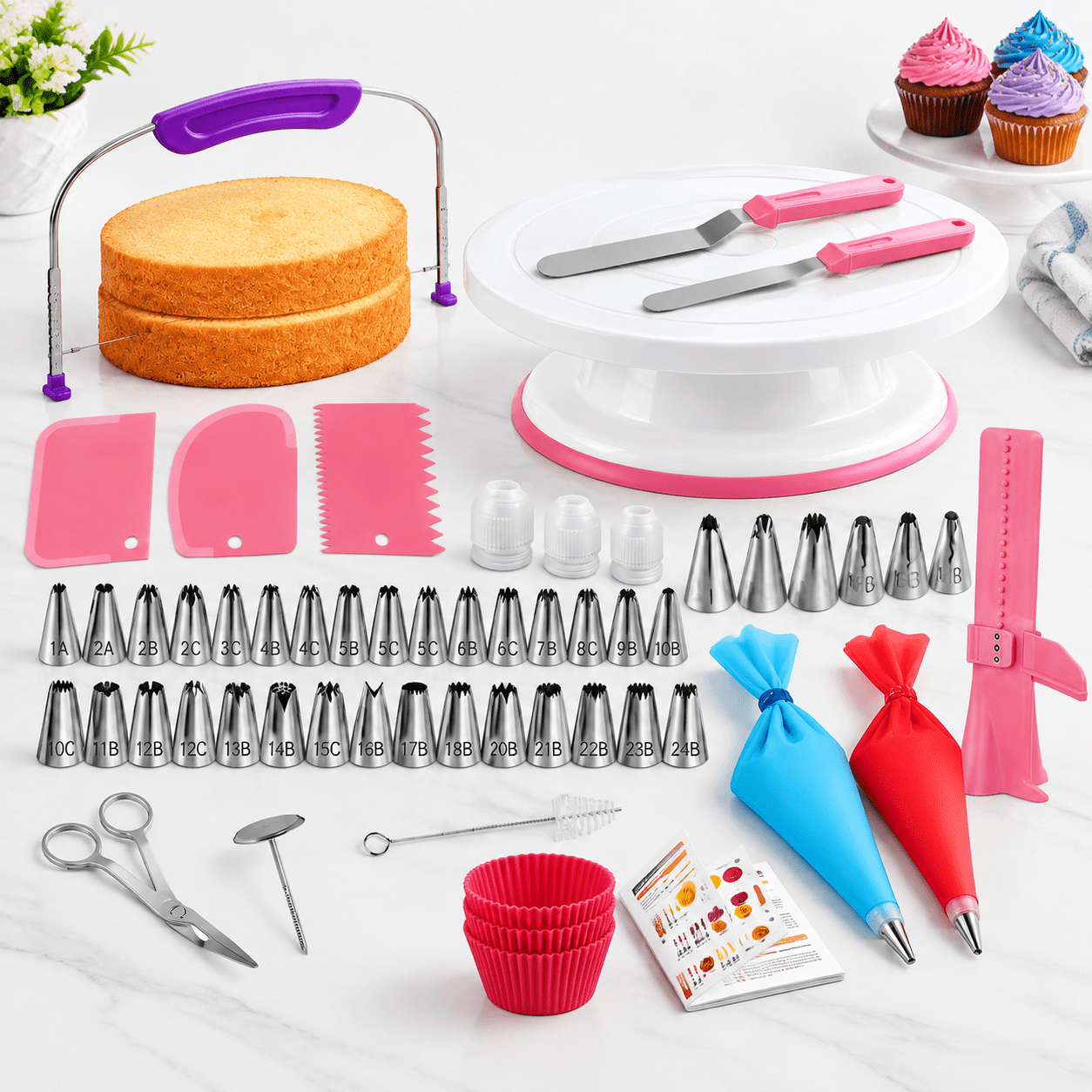 200cake Decorating Kit With Turntable & Leveler Baking Supplies Gift ...