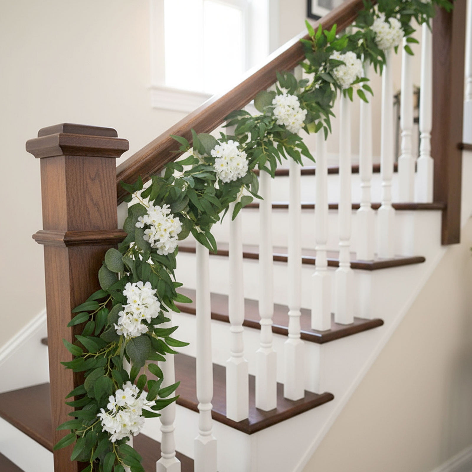 200cm Artificial Vines Garland with Eucalyptus Leaves and Hydrangea Flowers, White Purple ...