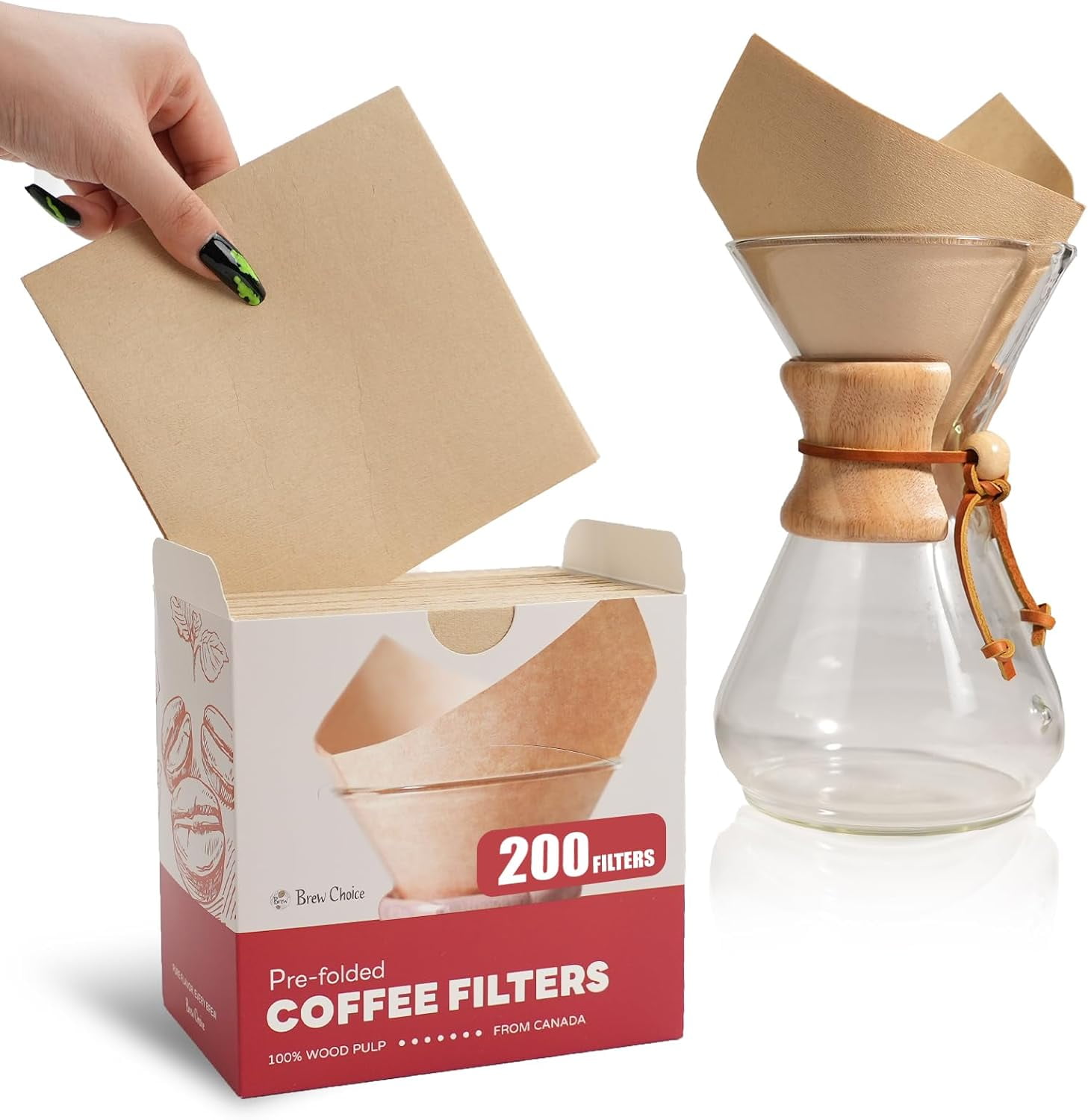 200ct Pre-folded Unbleached Cone Coffee Filters, Upgraded 30% Natural ...