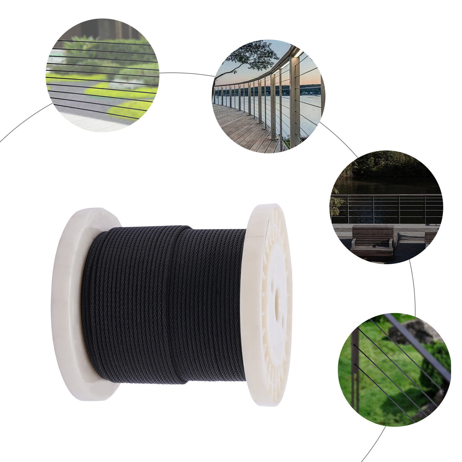 200ft 1/8" Black Wire Rope Stainless Steel Indoor Cable Railing Kit 7x7 ...