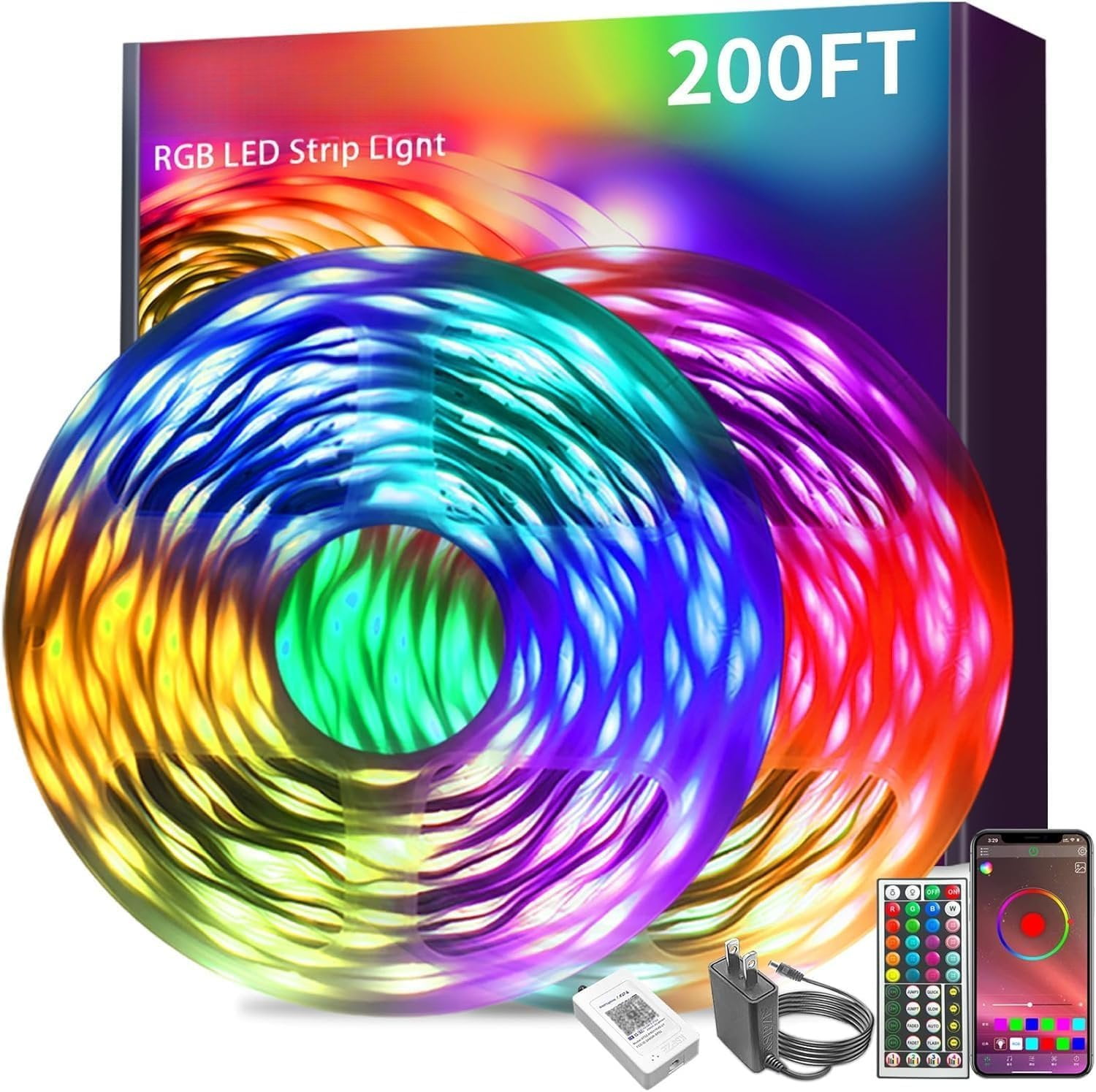 200ft (2x100ft) Strip Lights Music Sync Color Changing Lights with App ...