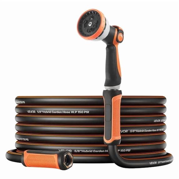 200ft Heavy Duty Rubber Garden Hose-5/8" Diameter,10-Function Nozzle ...