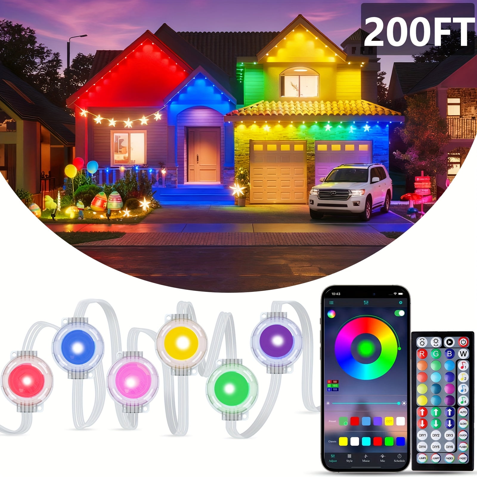 200ft IP67 Waterproof RGB LED Outdoor Lights - Color Changing Eave/Rope ...