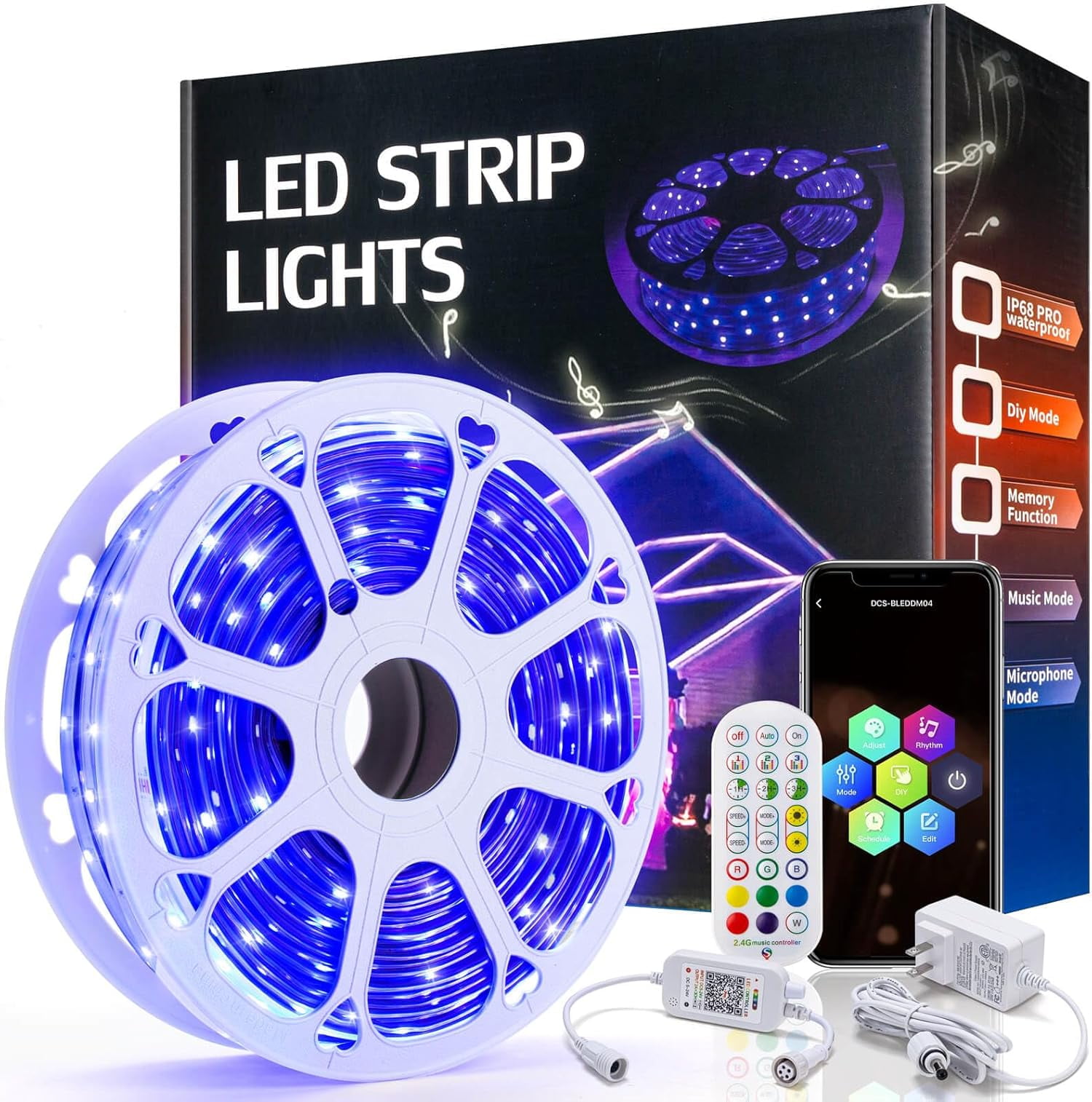 200ft Outdoor Strip Lights IP68, Remote & App Control, 36V, , DIY ...