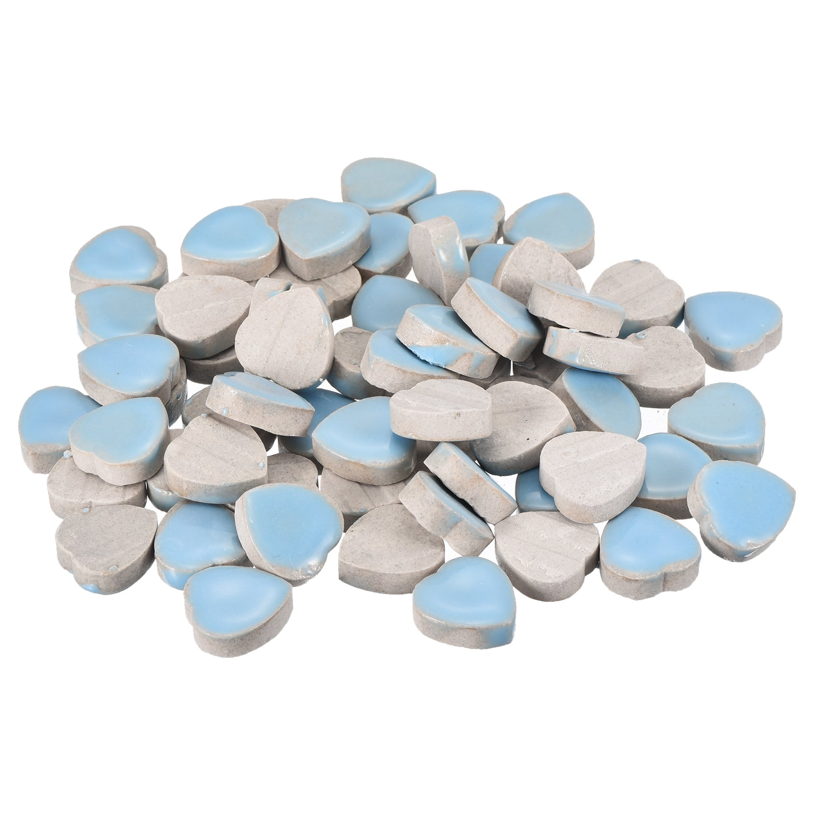 200g Ceramic Mosaic Tiles for Crafts Bulk, Heart Sky Blue Ceramic Tiles ...