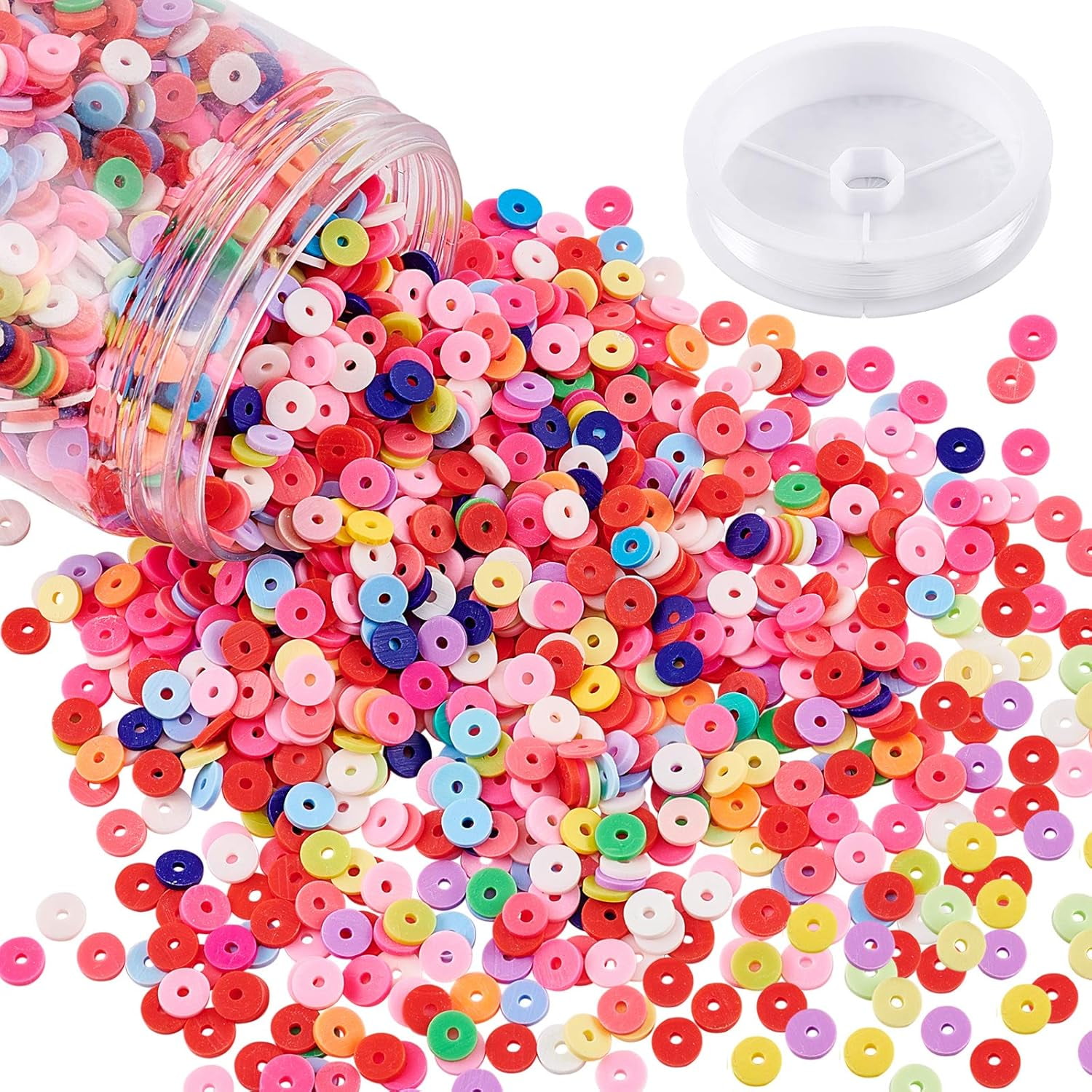 200g Handmade Polymer Clay Chip Beads Colorful Flat Round Clay Beads ...