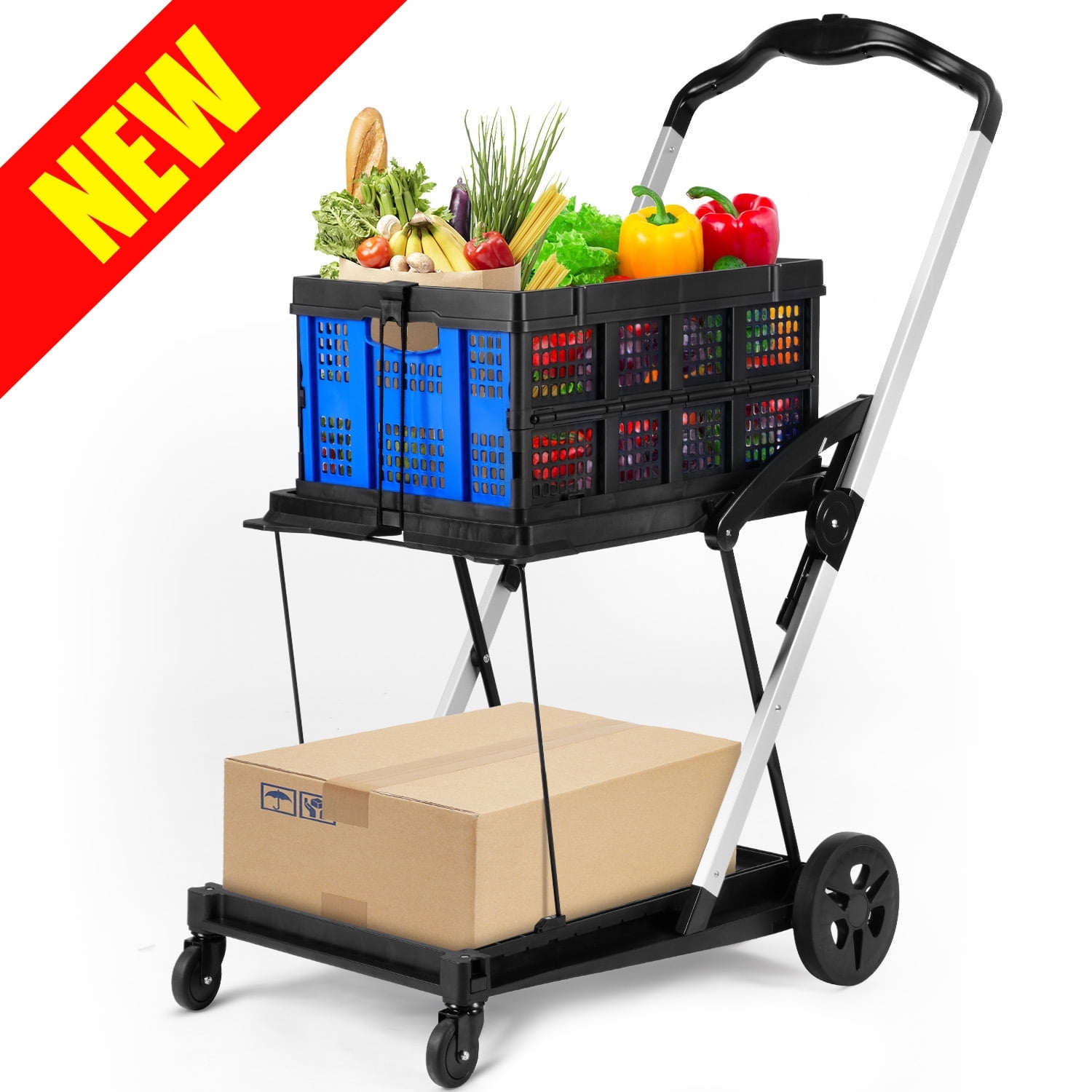 Multi-Purpose Functional Foldable Cart，360° Swivel Wheels with Storage ...