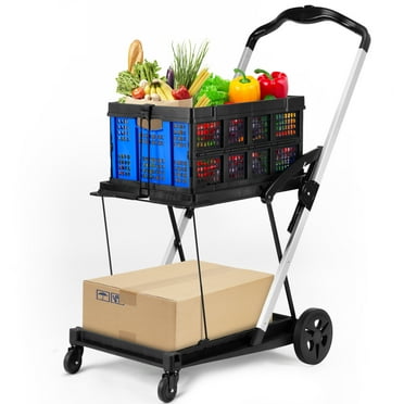 Costway Portable Folding Shopping Cart with Adjustable Handle, Large ...