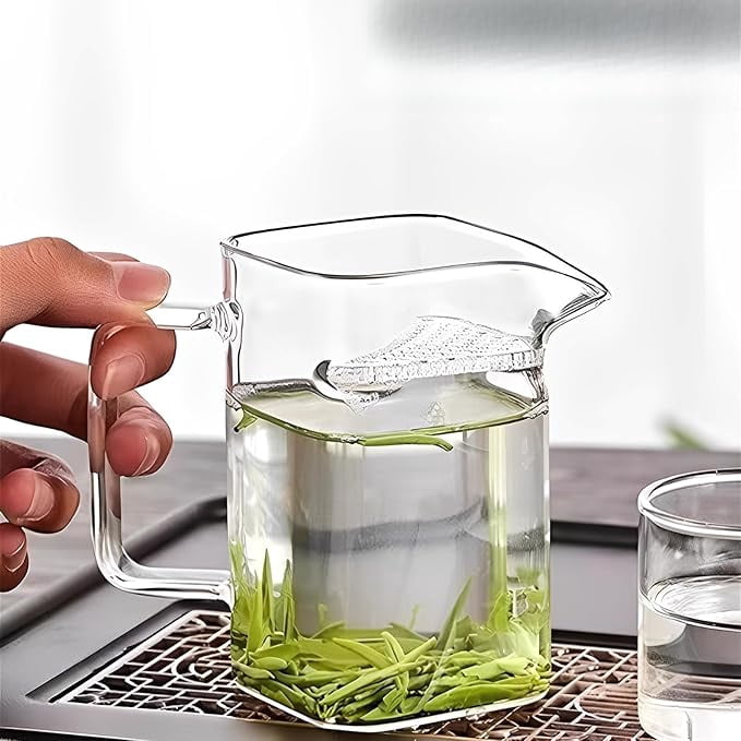 200ml 7Oz Glass Fairness Cup With Moon Shaped Tea Strainer, Kung Fu Tea ...