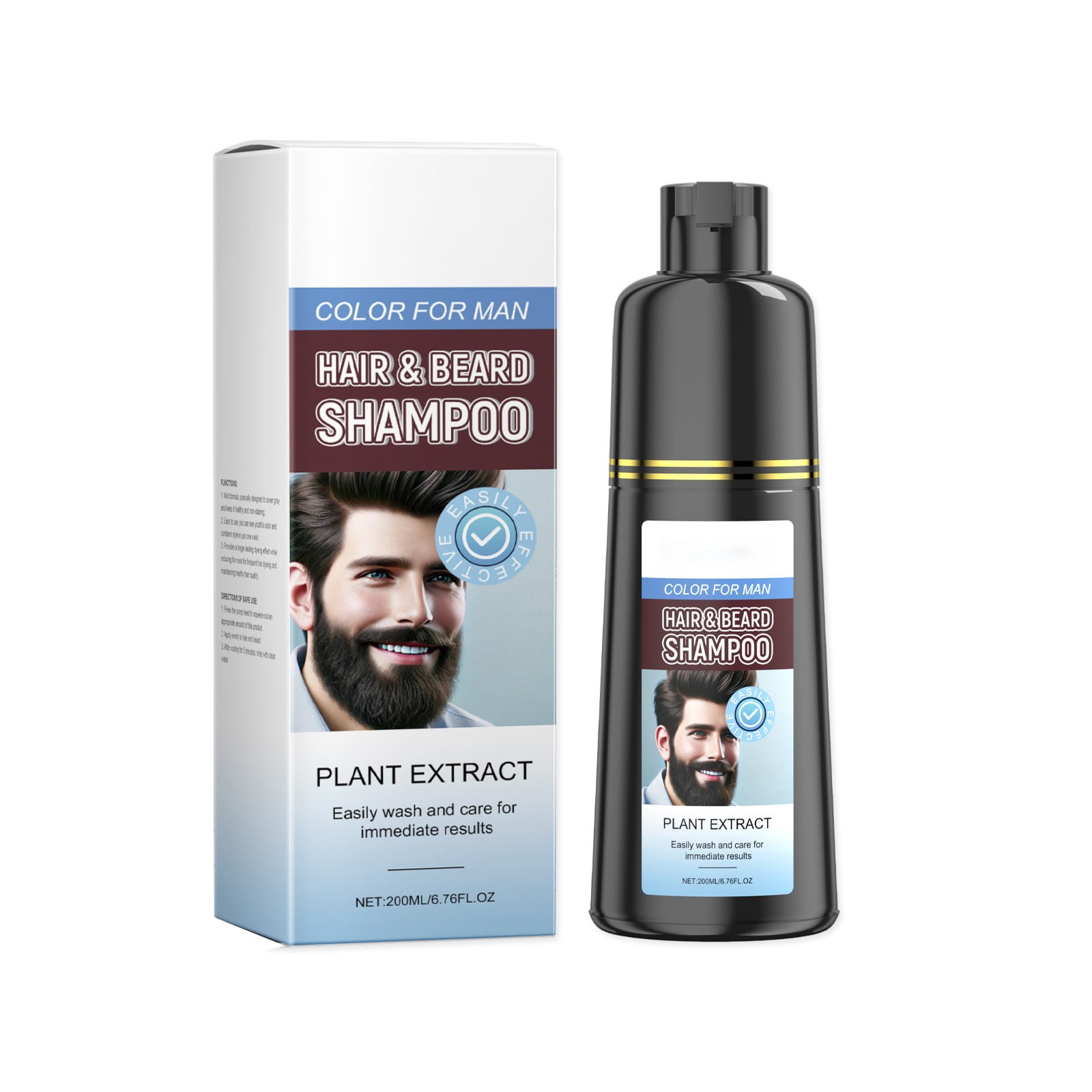 200ml Black Beard & Hair Dye Wash Natural Ingredients Easy Application ...