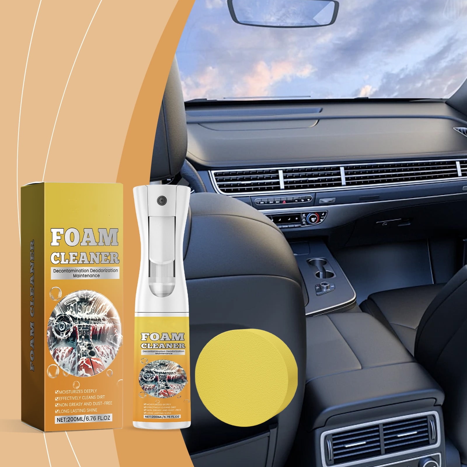200ml Car Interior Foam Cleaner & Protector – Multi-Purpose Waterproof Formula, Eco-Safe with ...
