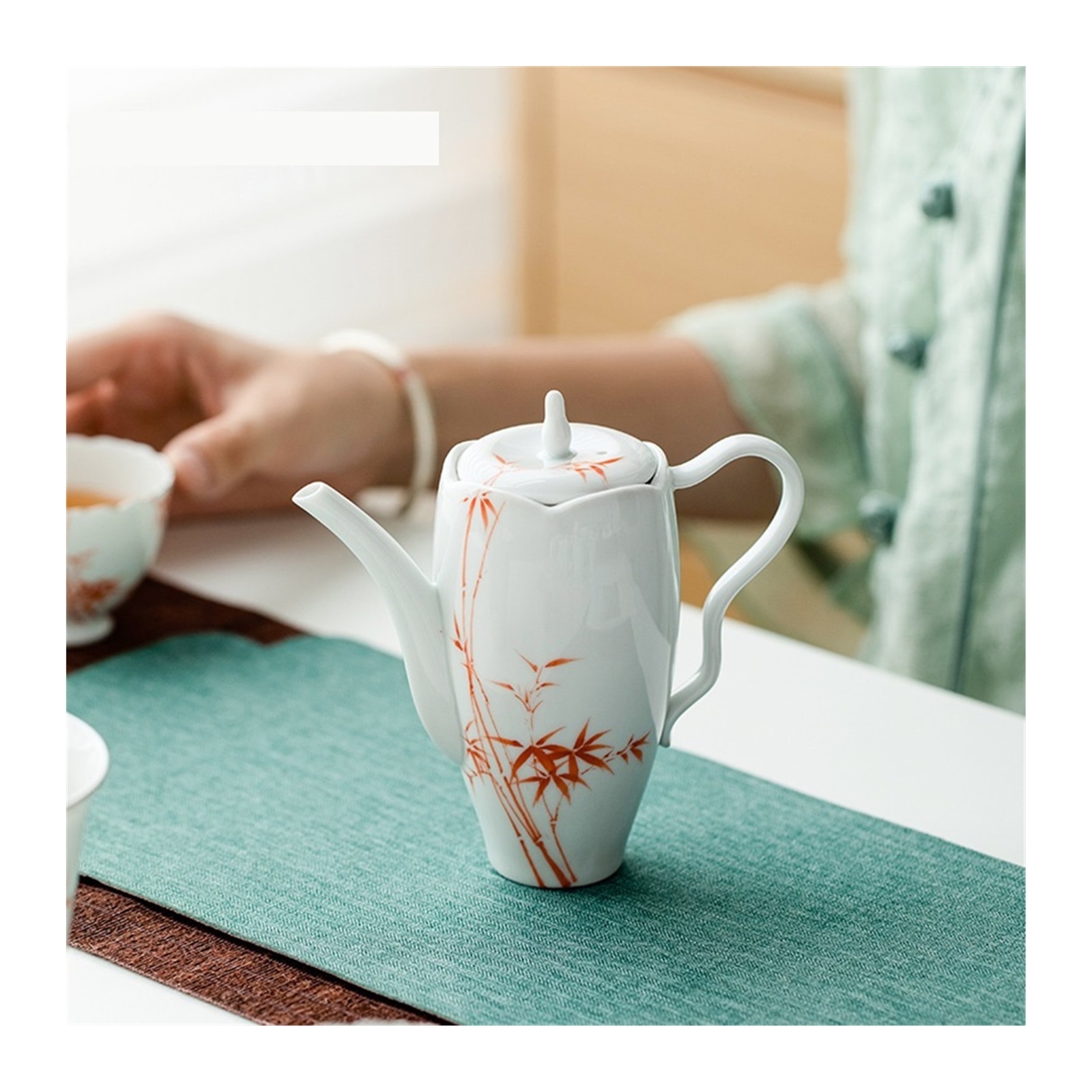 200ml Hand Painted Red Bamboo Ceramic Teapot Elegant Imitation Song ...