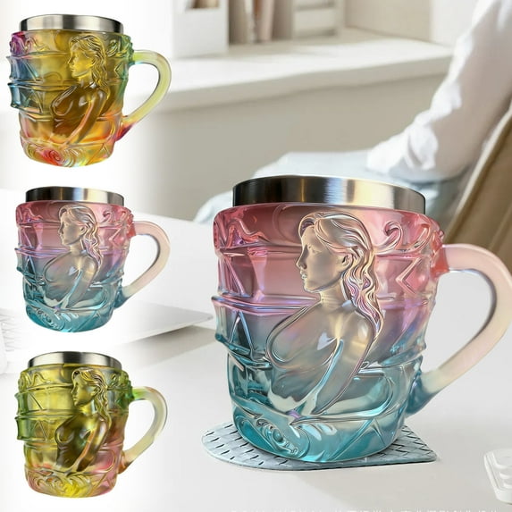 200ml Stainless Steel Book-Shaped Coffee Mug - Decorative Relief Design ...