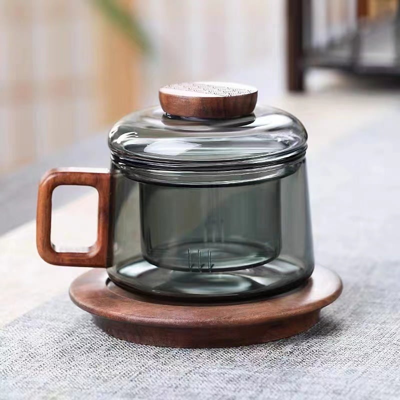 200ml Tea Infuser Cup Heat Resistant Glass Teacup with Filter and Wood ...