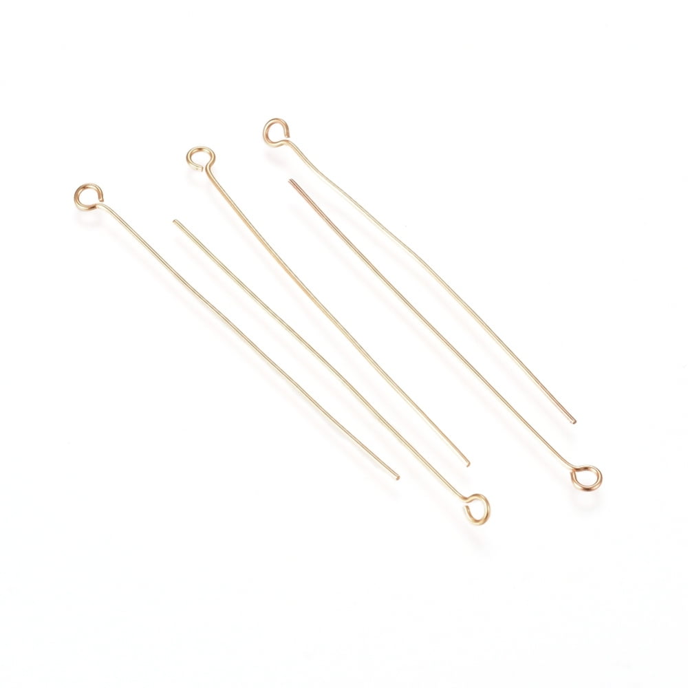 200pc 304 Stainless Steel Eye Pins Real 18K Gold Plated 50x0.6mm Hole ...