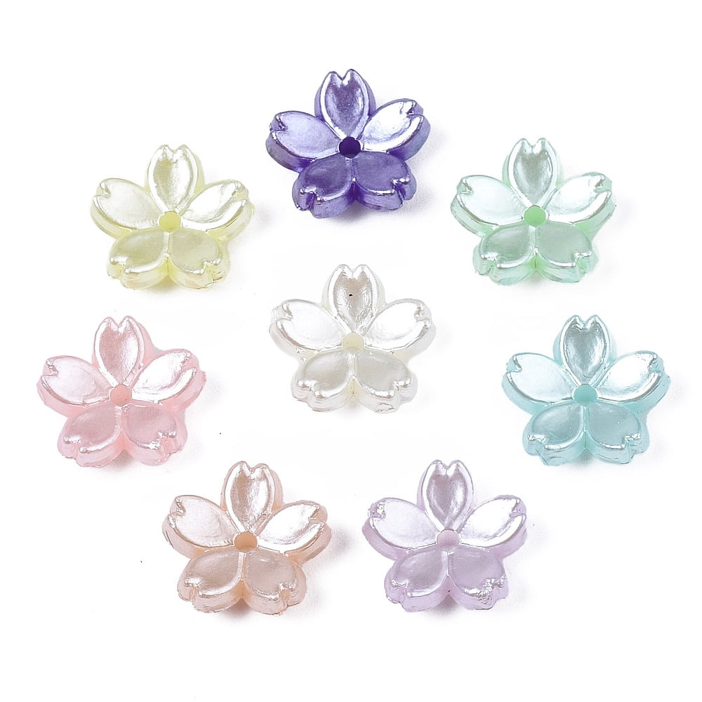 200pc Acrylic Imitation Pearl Beads Sakura Flower Mixed Color 11x11 ...