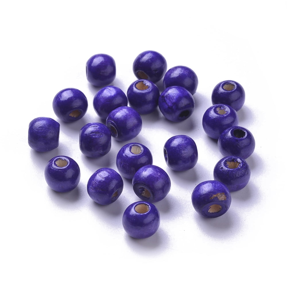 200pc Dyed Natural Wood Beads Round Lead Free Indigo 10x9mm Hole: 3mm ...