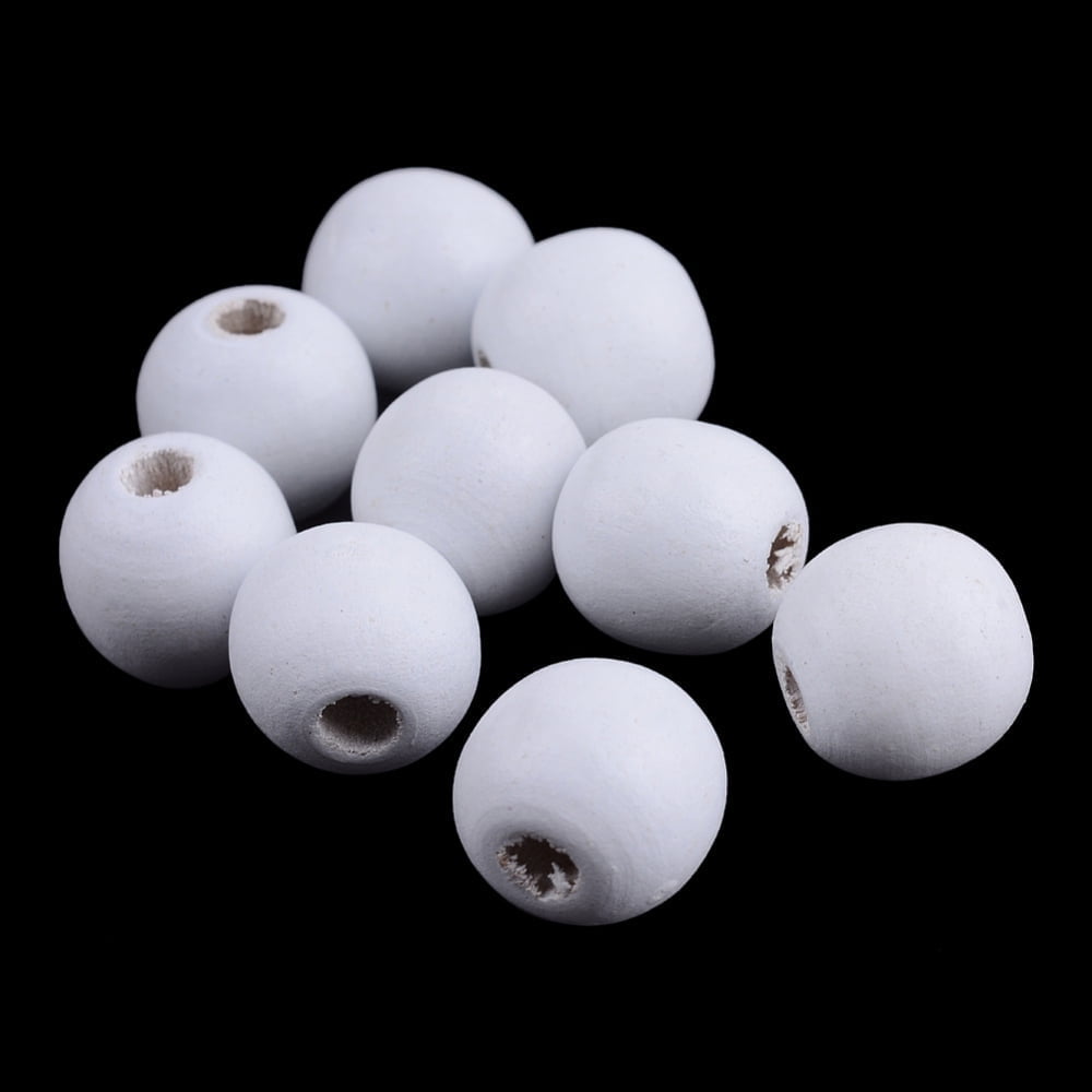 200pc Dyed Natural Wood Beads Round White 10x9mm Hole: 3.5mm DIY ...