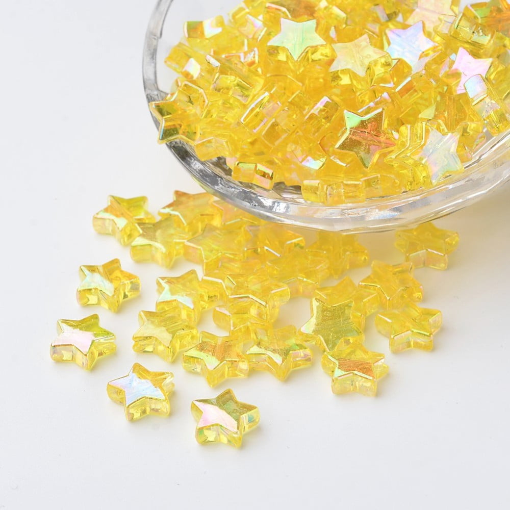 200pc Eco-Friendly Transparent Acrylic Beads Star Yellow AB Color 10mm ...