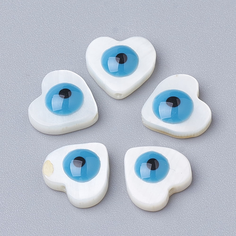 200pc Natural Freshwater Shell Beads Heart with Dodger Blue 9.5x10x3 ...