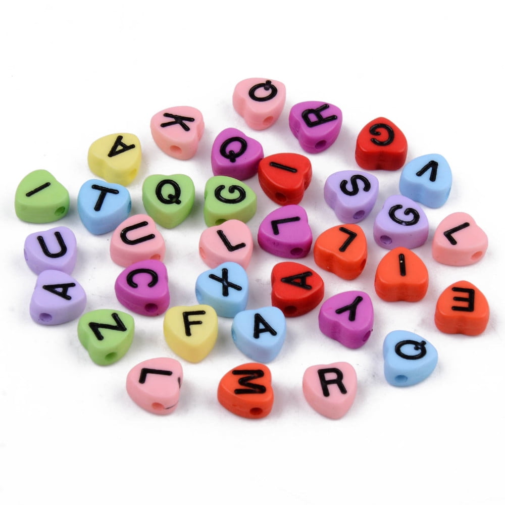 200pc Opaque Acrylic Enamel Beads Horizontal Hole Heart with Mixed ...