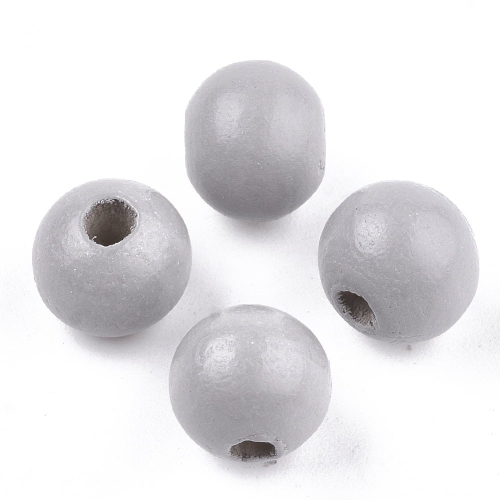 200pc Painted Natural Wood Beads Round Light Grey 10x8.5~9mm Hole: 2 ...
