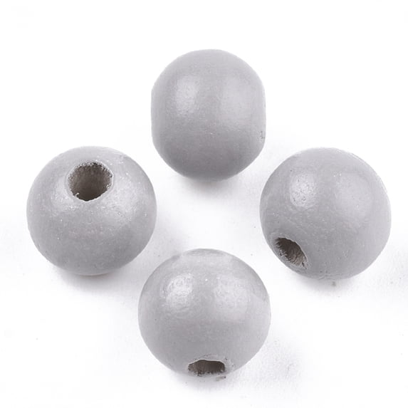 200pc Painted Natural Wood Beads Round Light Grey 10x8.5~9mm Hole: 2 ...
