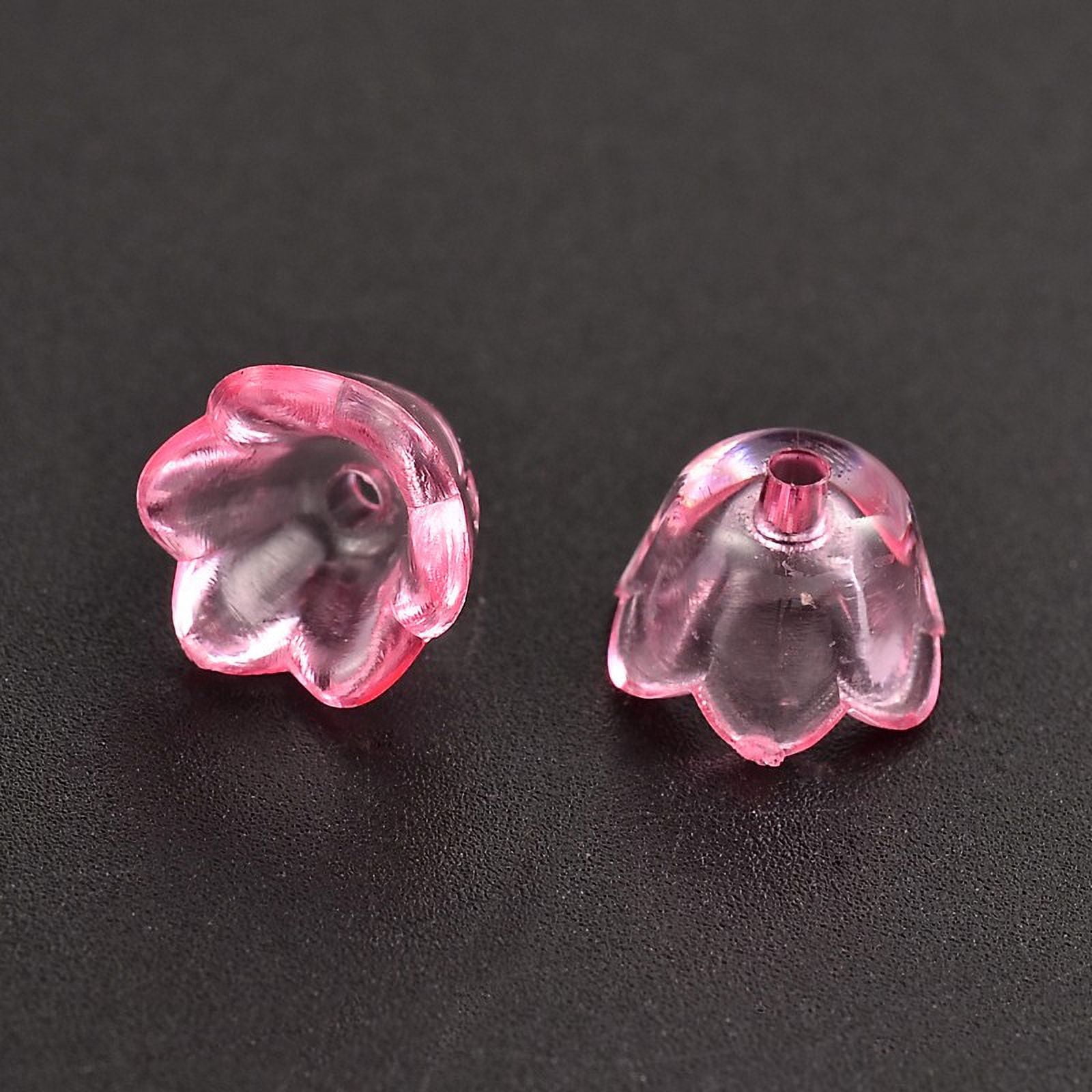 200pc Pink Dyed Transparent Acrylic Flower Beads 10mm wide 6mm thick ...