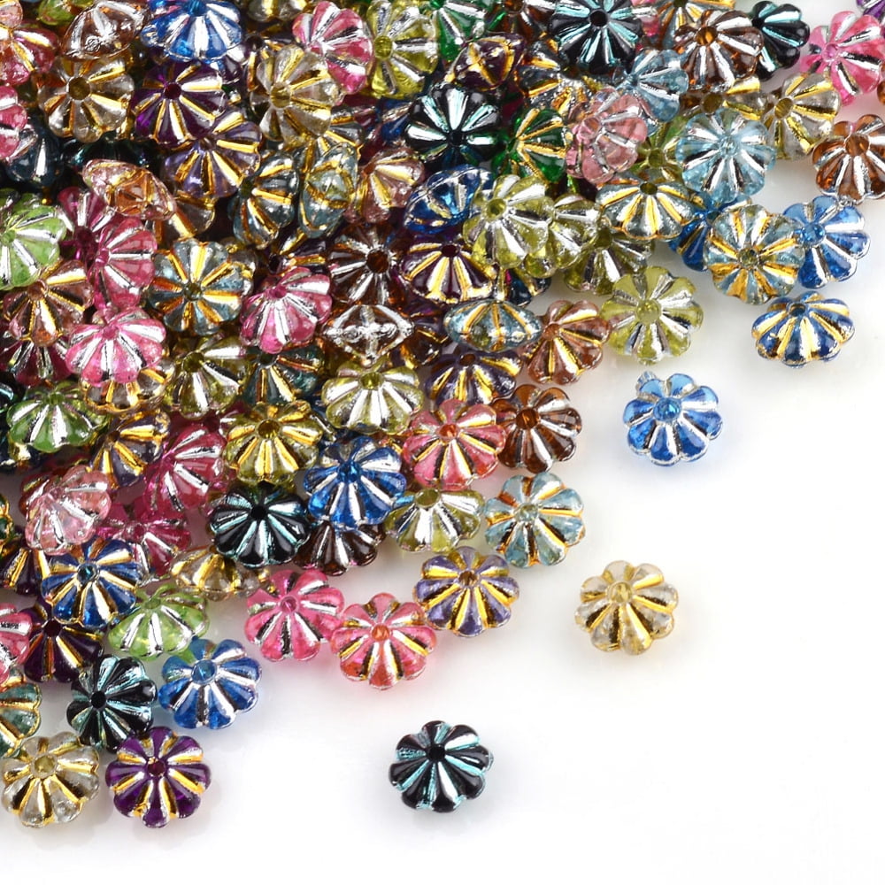 200pc Plating Transparent Acrylic Beads Metal Enlaced Flower Mixed ...