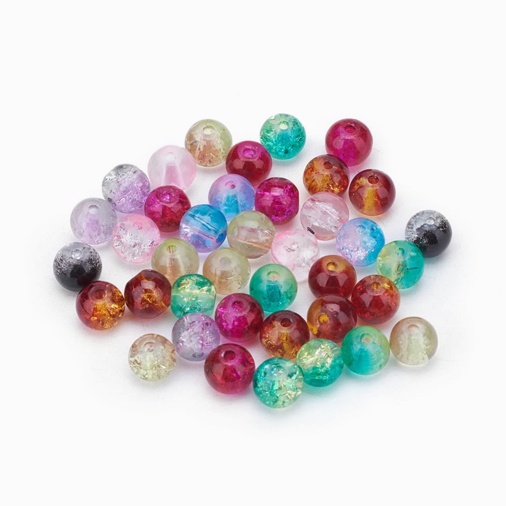 200pc Round Two Tone Crackle Glass Beads Mixed Color 6mm Hole: 1.3~1 ...