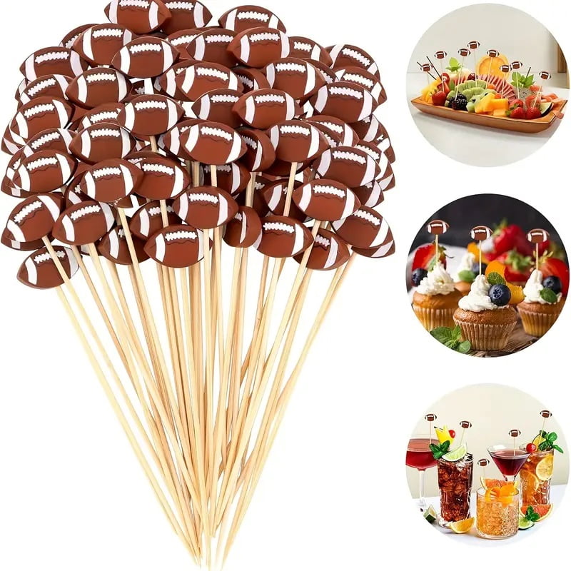 200pc Rugby Disposable Creative Ball Bamboo Picks Dessert Picks Tail ...