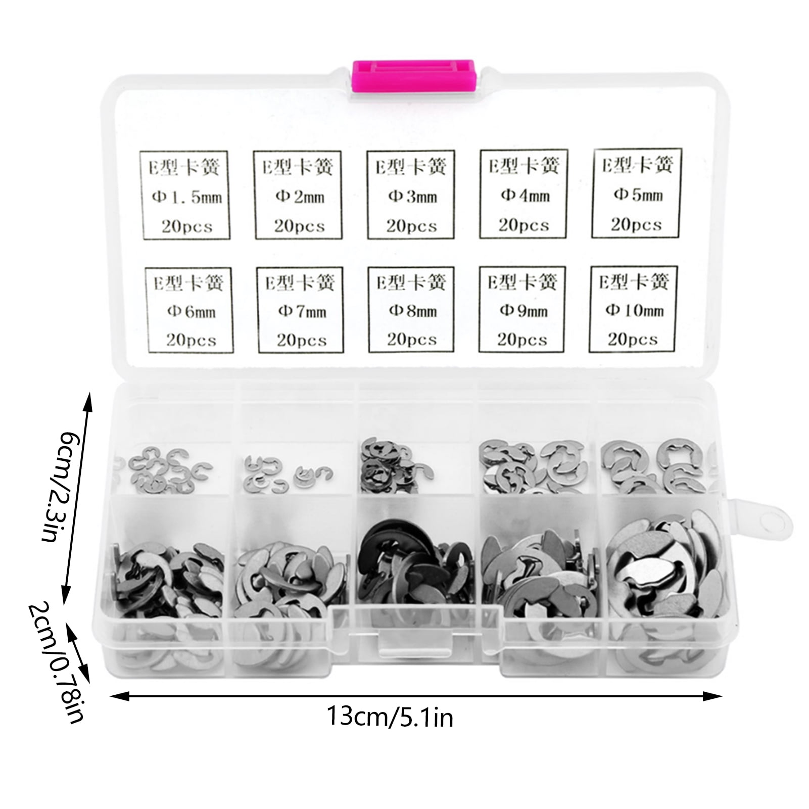200pc Stainless Steel E,Clip Assortment Kit, M1.5,M10 Retaining Rings ...