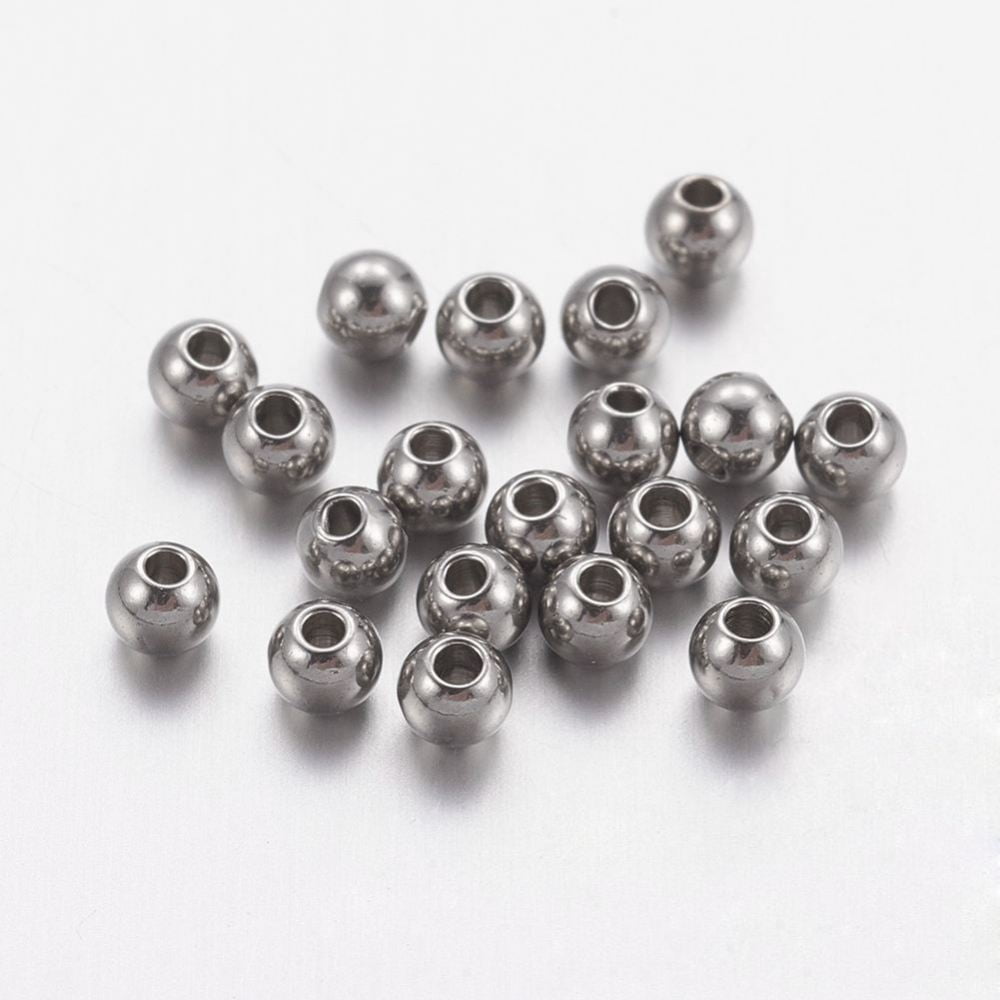 200pc Tarnish Resistant Stainless Steel Beads Solid Round Stainless ...