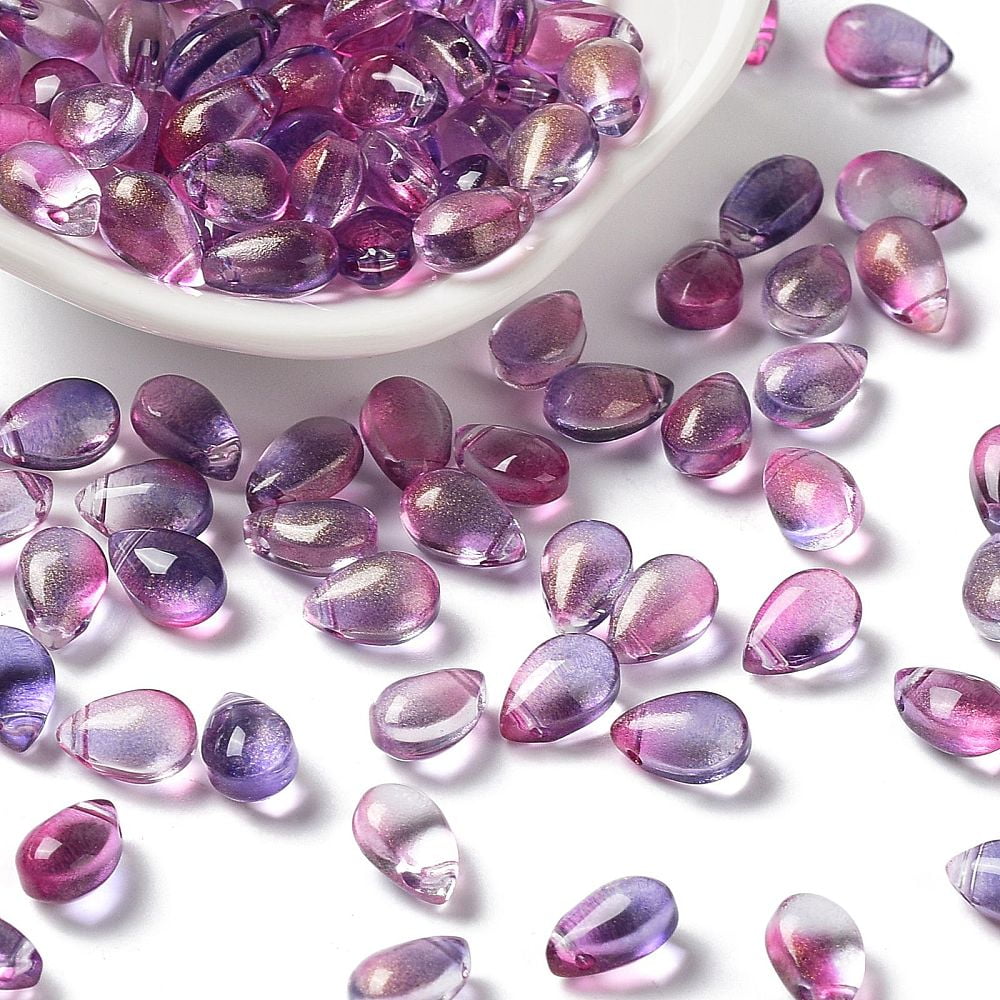 200pc Transparent Glass Charms Glitter Gold Powder Teardrop Violet ...