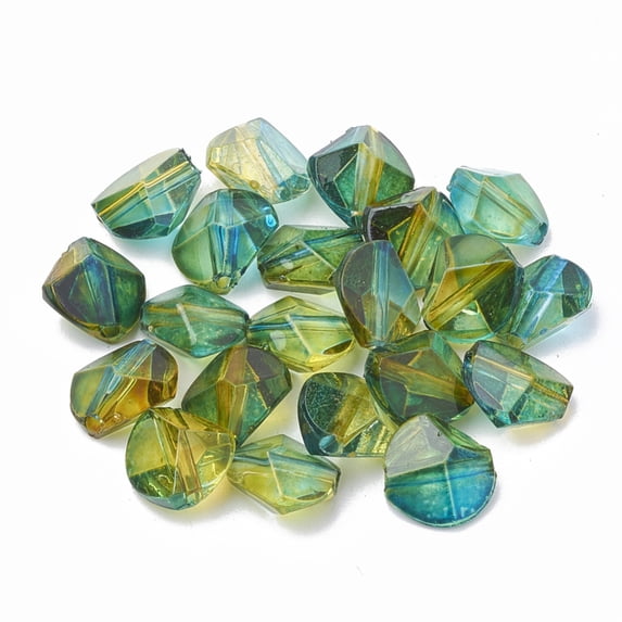 200pc Two Tone Transparent Spray Painted Acrylic Beads Polygon Olive ...