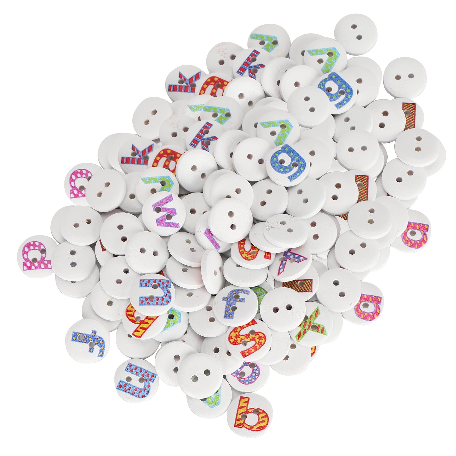 200pcs 0.6in Mixed Wooden Buttons English Letters Painting Decoration ...