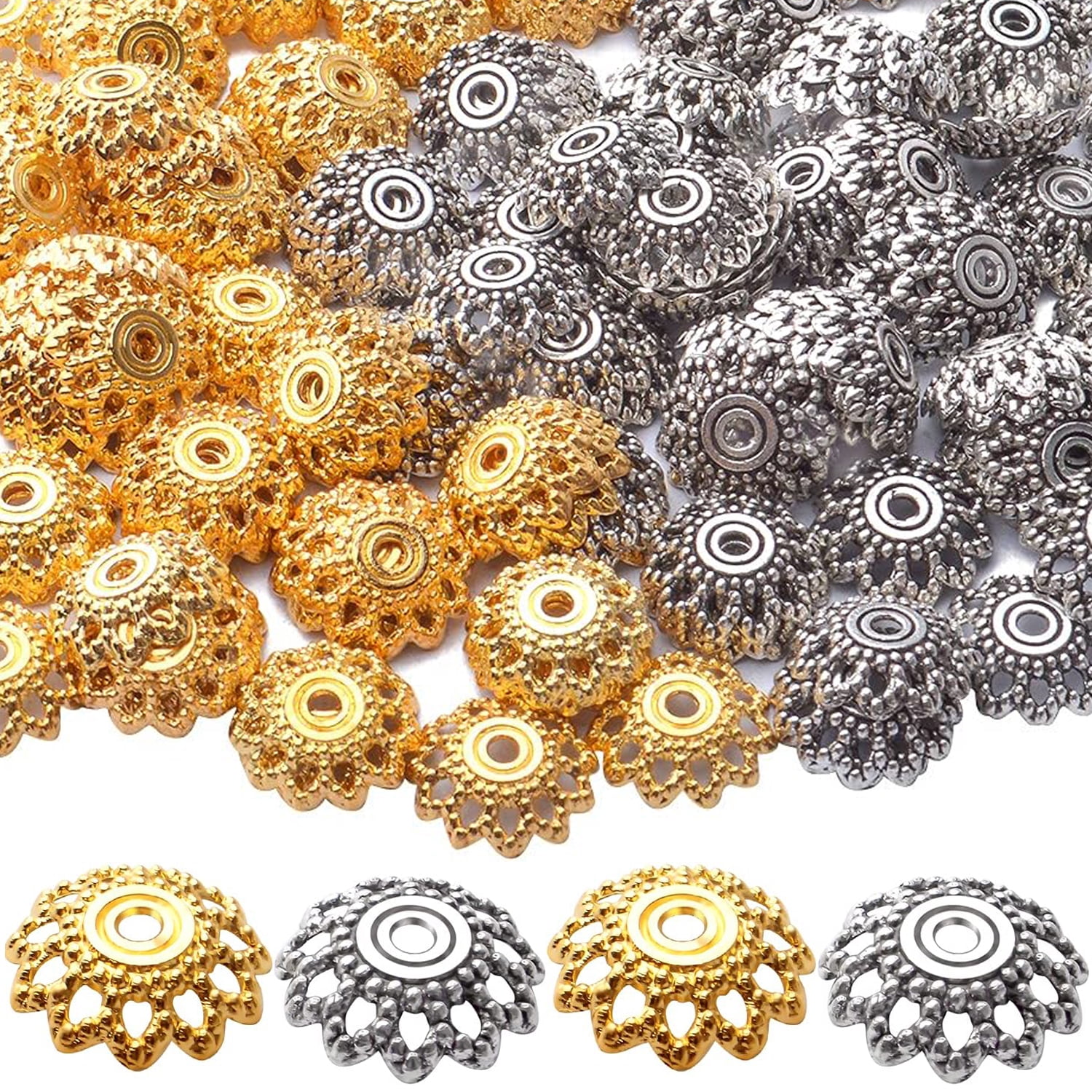 200pcs 12mm Flower Filigree Bead Caps Alloy Spacer Beads Caps Flower ...