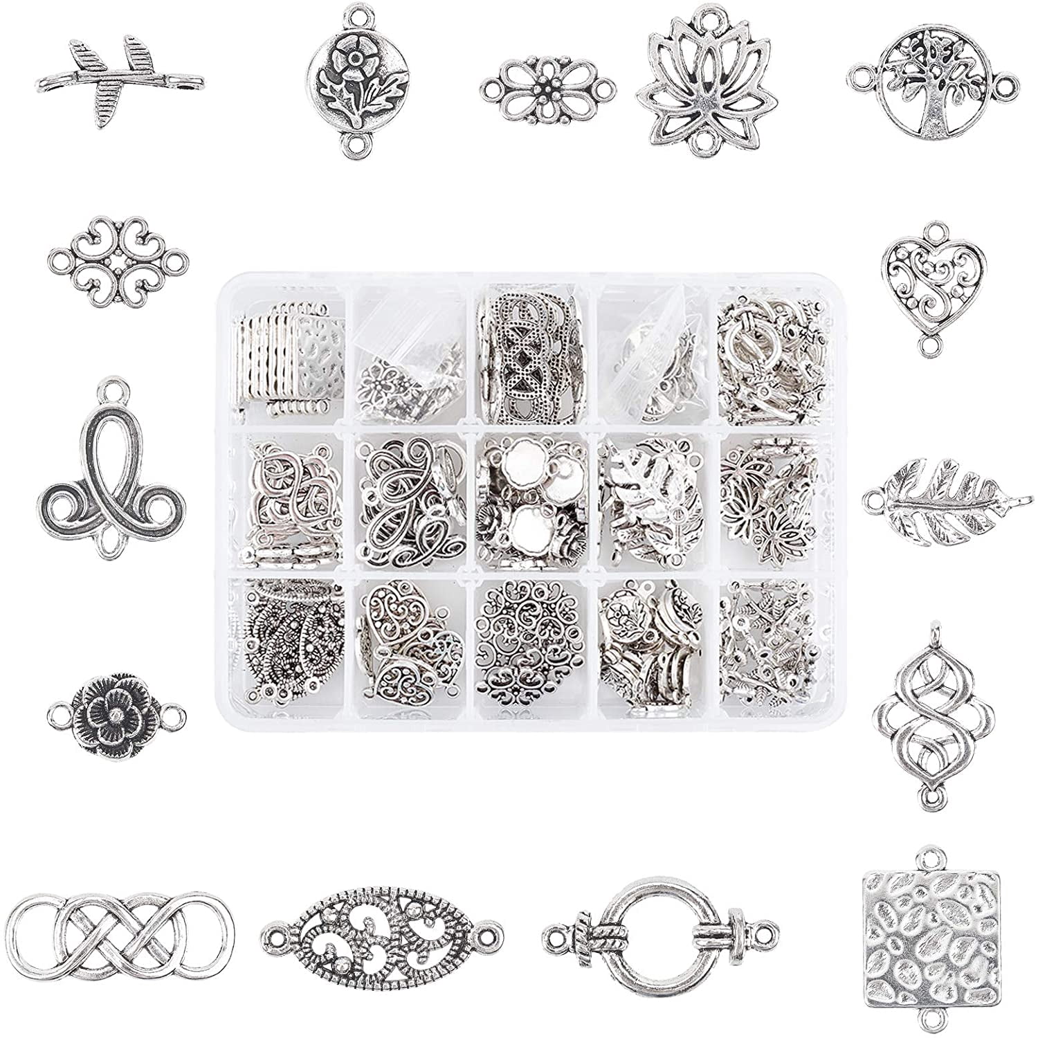 200pcs 15 Styles Connector Charms Tibetan Alloy Pendants Metal Link ...