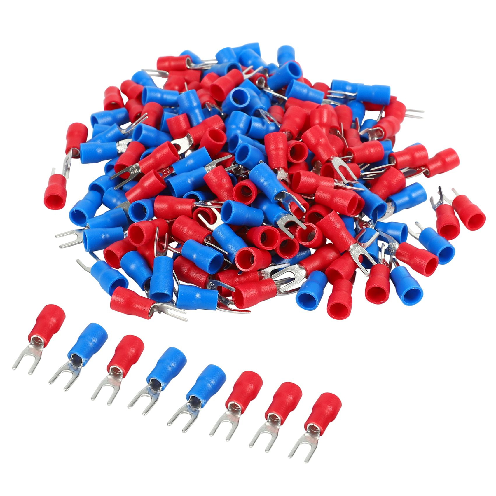 200pcs 16-14 AWG Red Blue Wire Connector Insulated Fork Terminal #4 ...