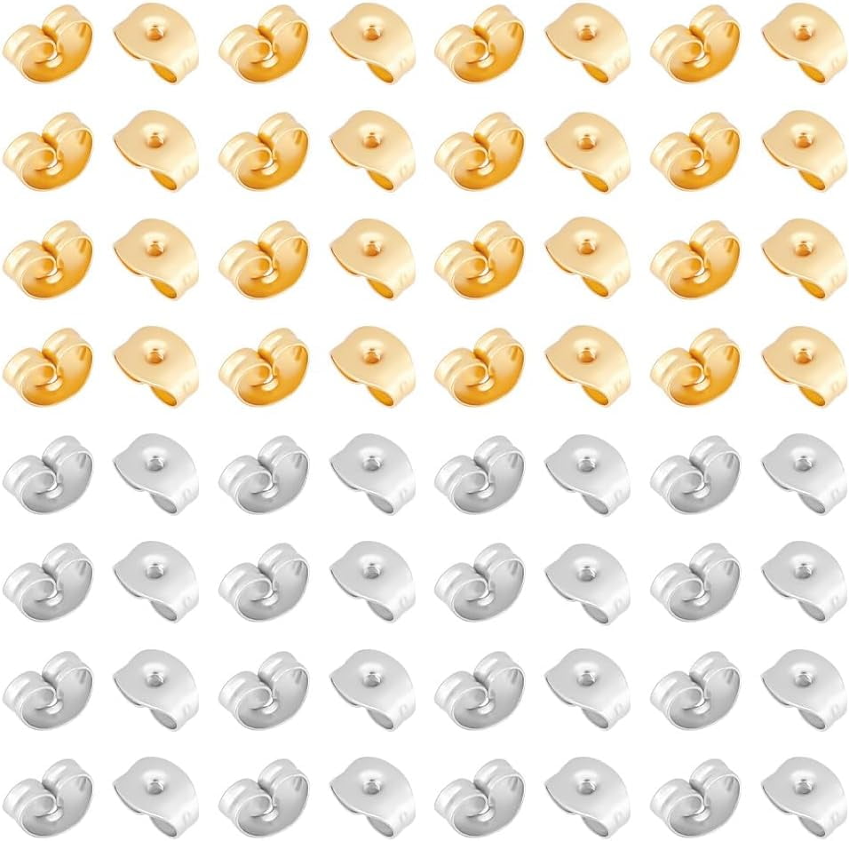 200pcs 2 Colors Ear Nuts 304 Stainless Steel Earring Backs Nut Golden ...