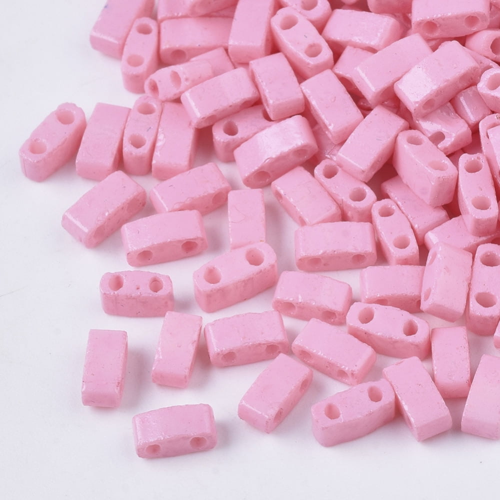 200pcs 2-Hole Baking Paint Glass Hole: 0.5~0.8mm Pink Seed Beads ...