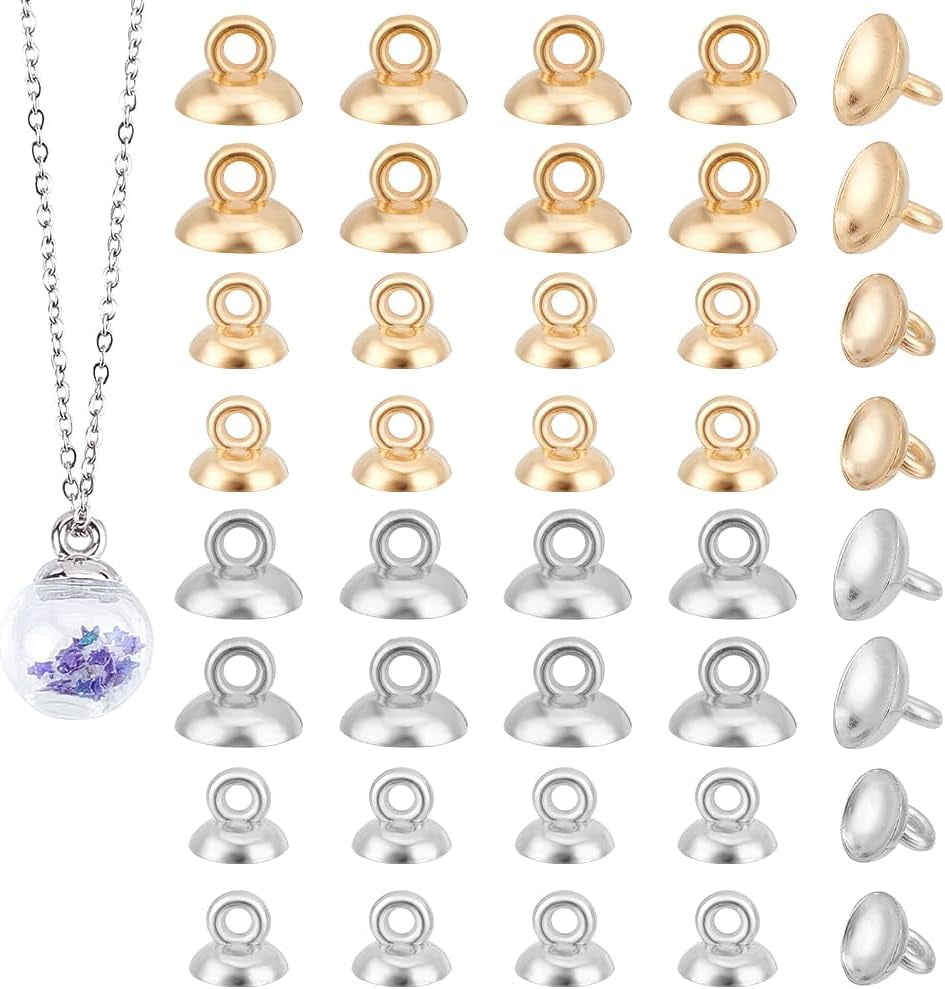200pcs 2 Sizes Bead Cap Pendant Bails 2 Colors Bead Caps with Loop ...
