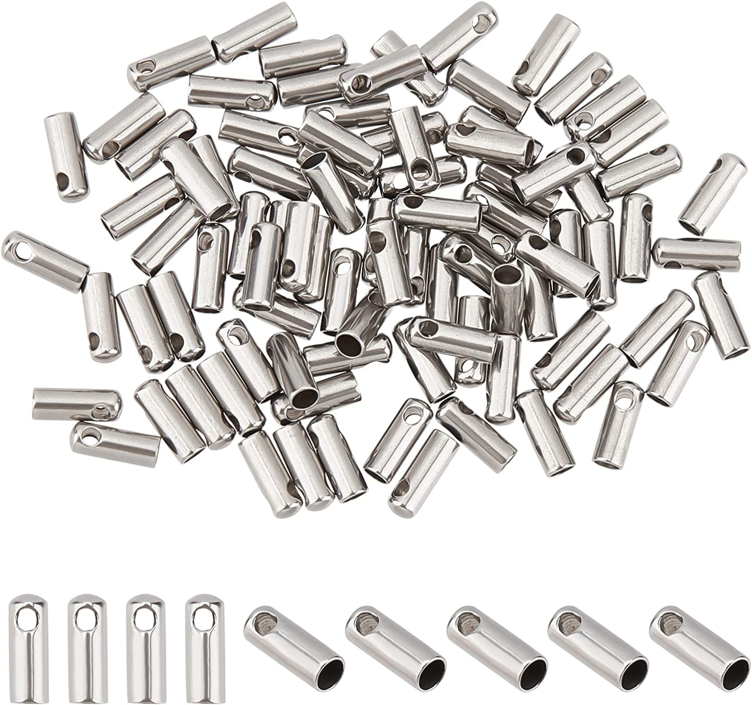 200pcs 304 Stainless Steel Cord Ends Crimp Cord End Caps - Walmart.com