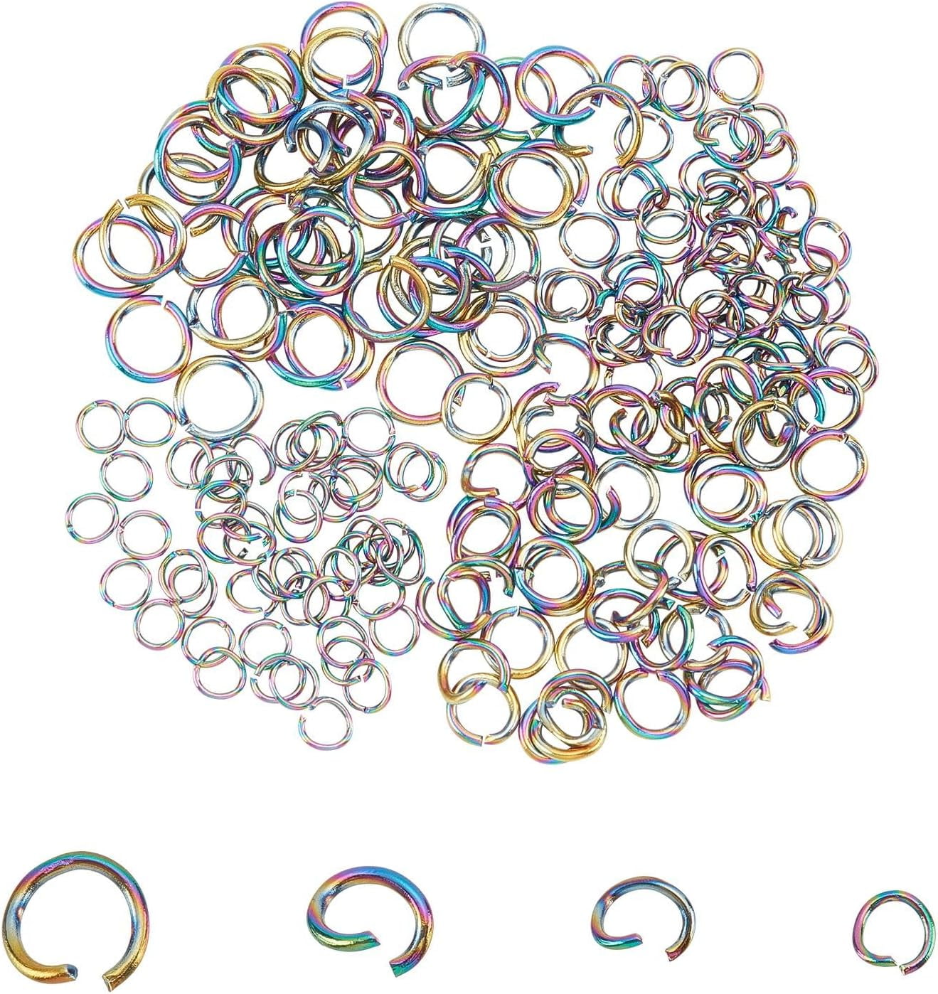 200pcs 4 Sizes Open Jumps Rings Rainbow Color Connector Rings 2.5-4.4mm ...