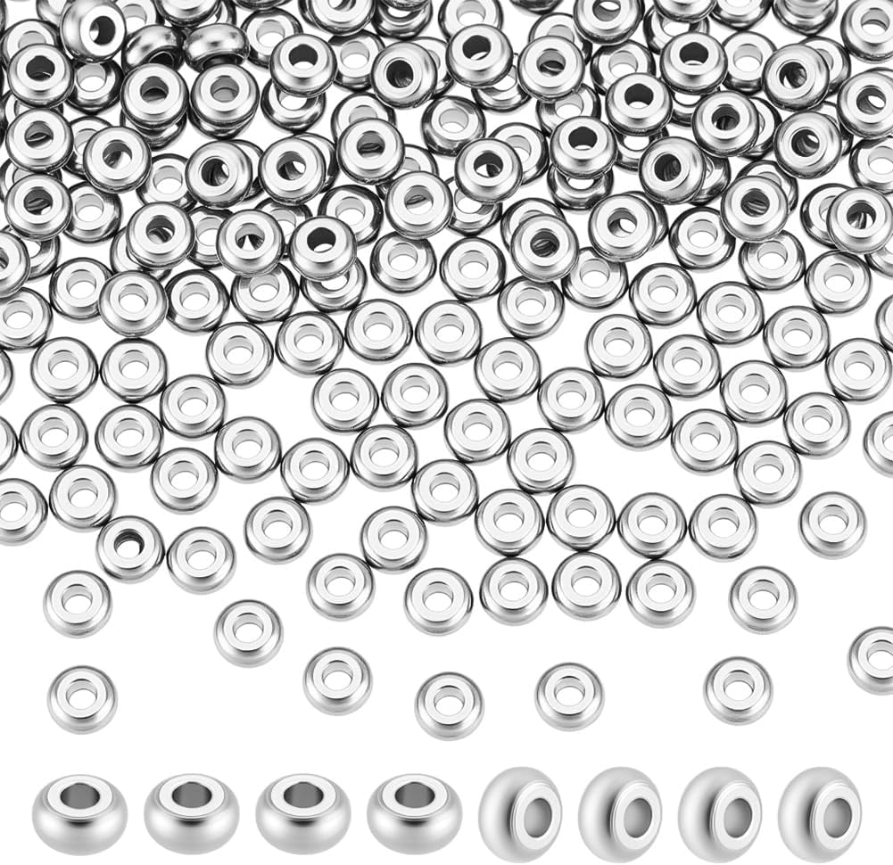 200pcs 4mm Spacer Bead Stainless Steel Flat Round Bead Spacers Metal ...