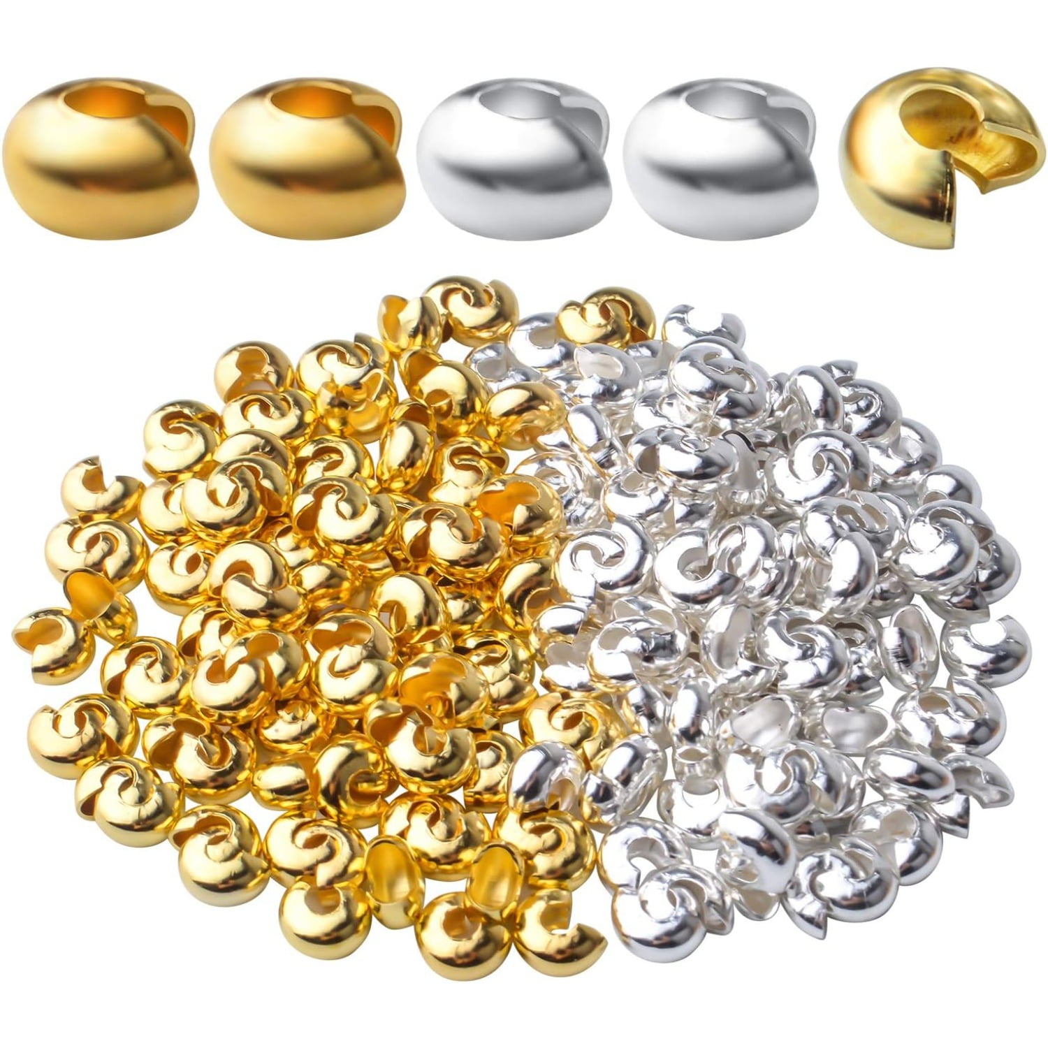 200pcs 5mm Metal Round Crimp Bead Knot Covers for DIY Jewelry Making ...