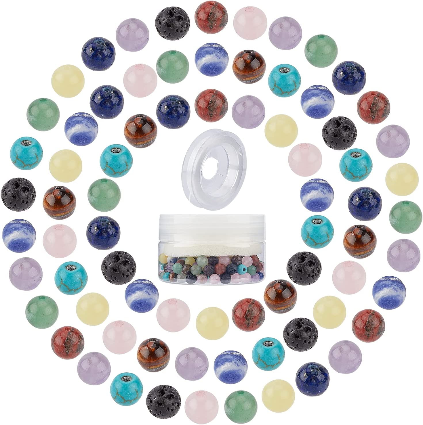 200pcs 6mm 10 Styles Round Stone Bead 7 Beads Semi Precious Beads ...