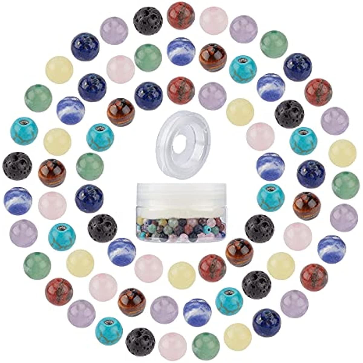 200pcs 6mm Chakra Round Stone Bead Semi Precious Beads and Elastic ...