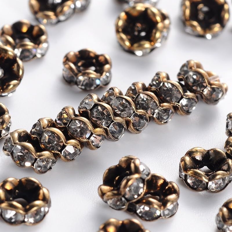 200pcs 6mm Crystal Czech Rhinestone Wavy Spacer Beads que Bronze Plated ...